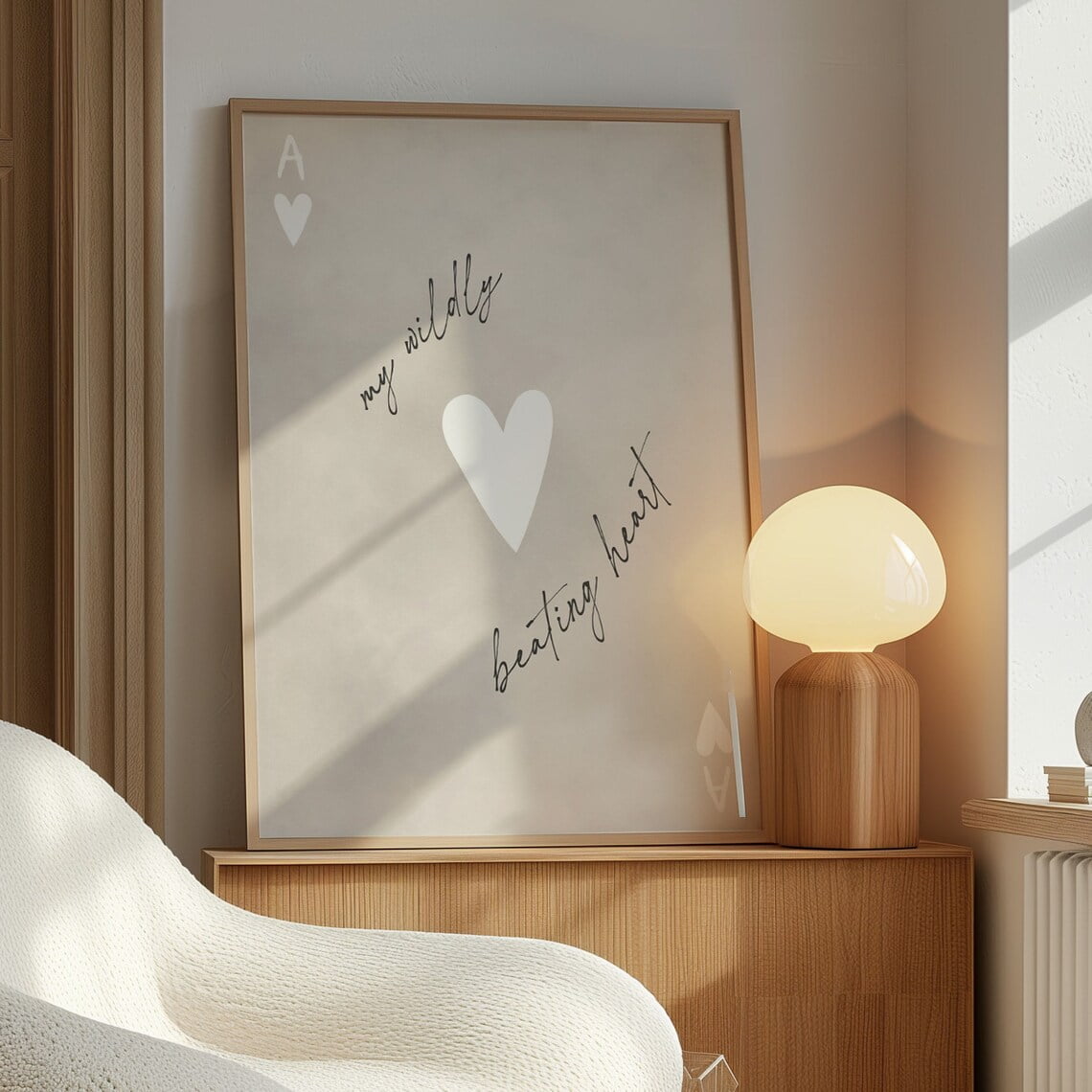 Ace Of Hearts Wall Art Print, Playing Card Poster, My Wildly Beating Heart, White And Beige ...