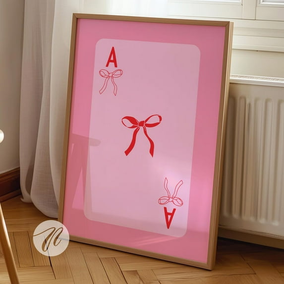Ace Of Bows Playing Print, Coquette Preppy Wall Art UNFRAMED PAPER ...