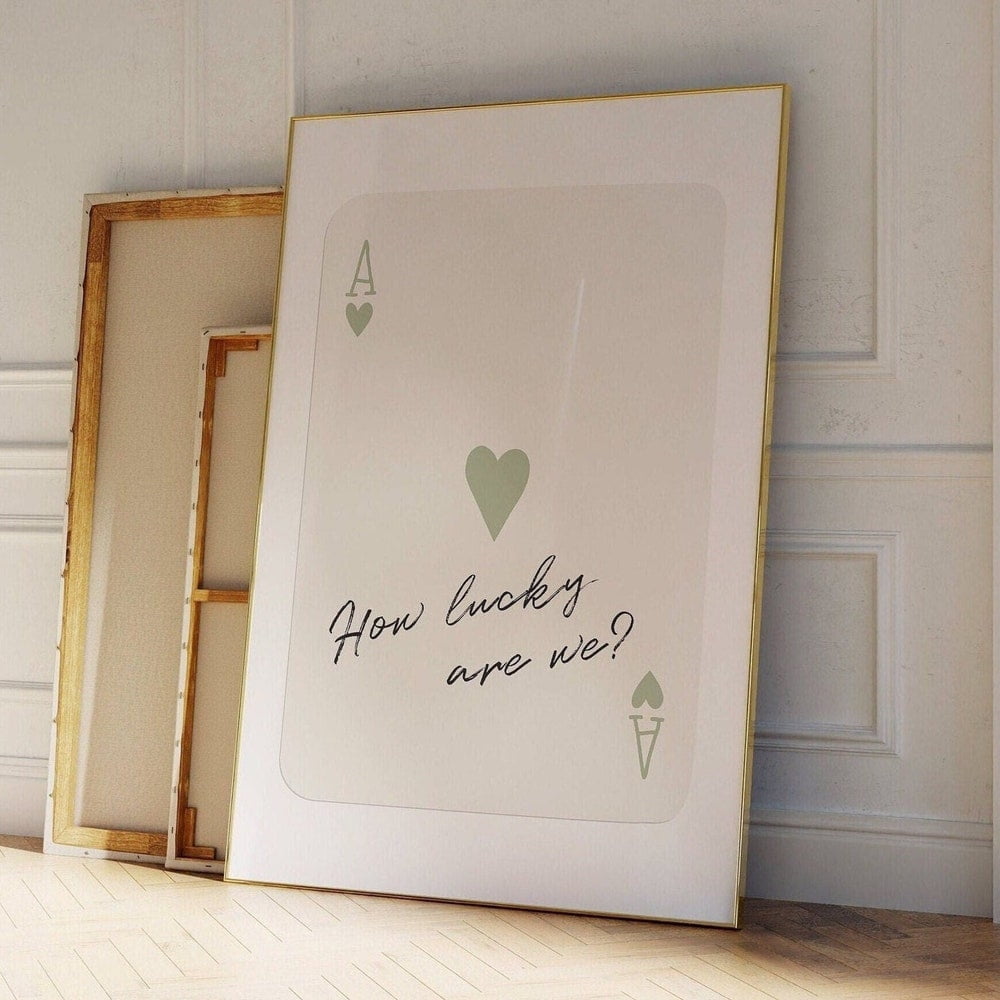 Ace Of Hearts How Lucky Are We Retro Sage Green Playing Print UNFRAMED ...