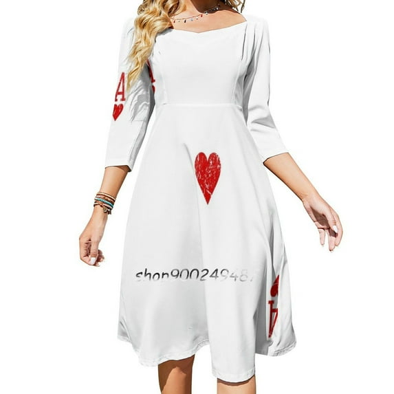 Ace Of Hearts Playing Card Square Neck Dress Sweet Summer Dress Women ...