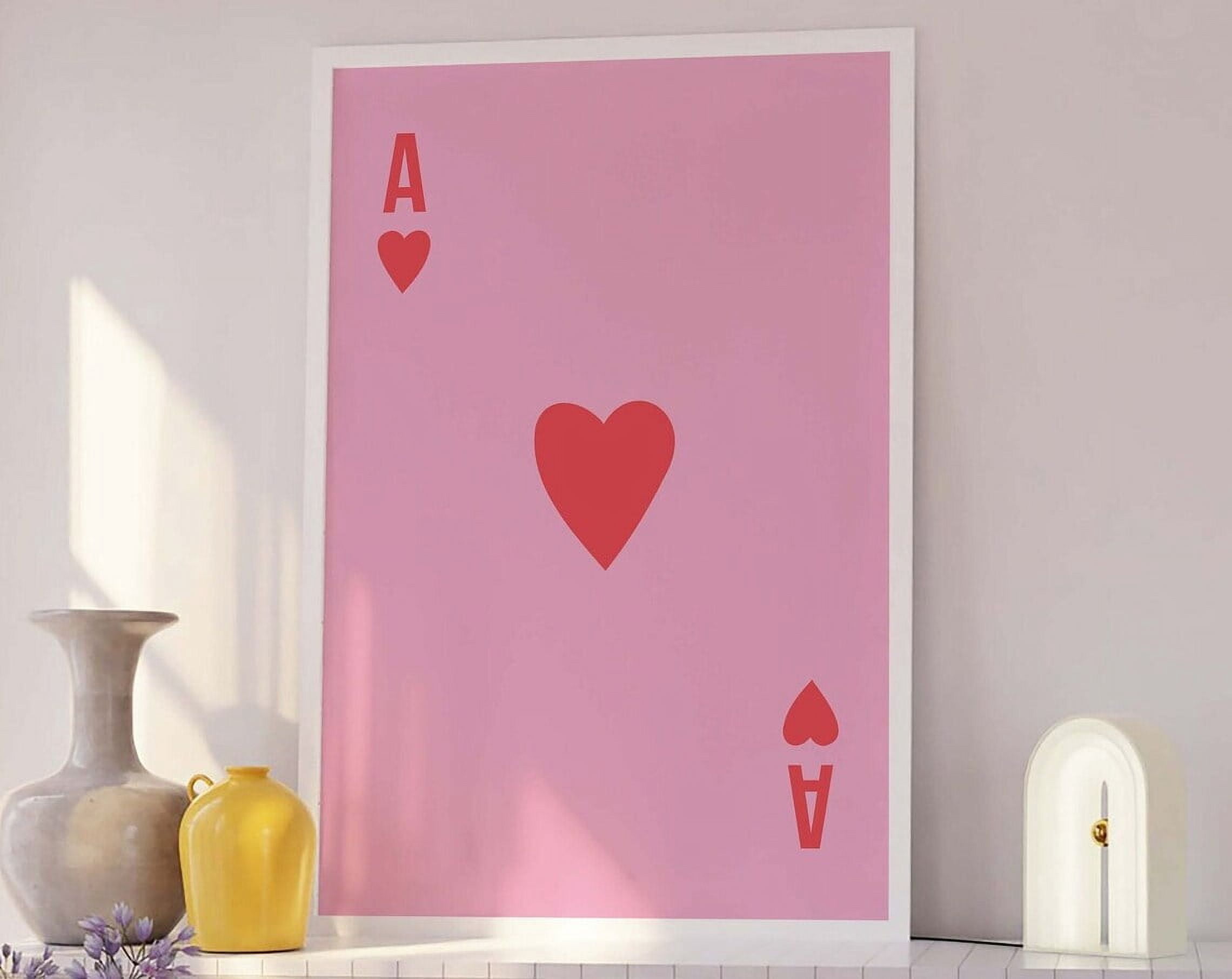 Ace Of Hearts Print Art Cute Pink Red Card Print Retro Wall Art Trendy ...