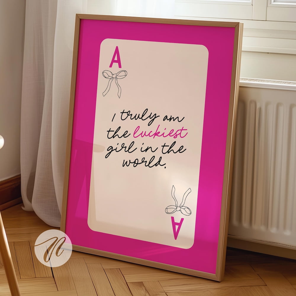 Ace Of Hearts Print, Lucky Girl Affirmation, Pink Black Decor UNFRAMED ...