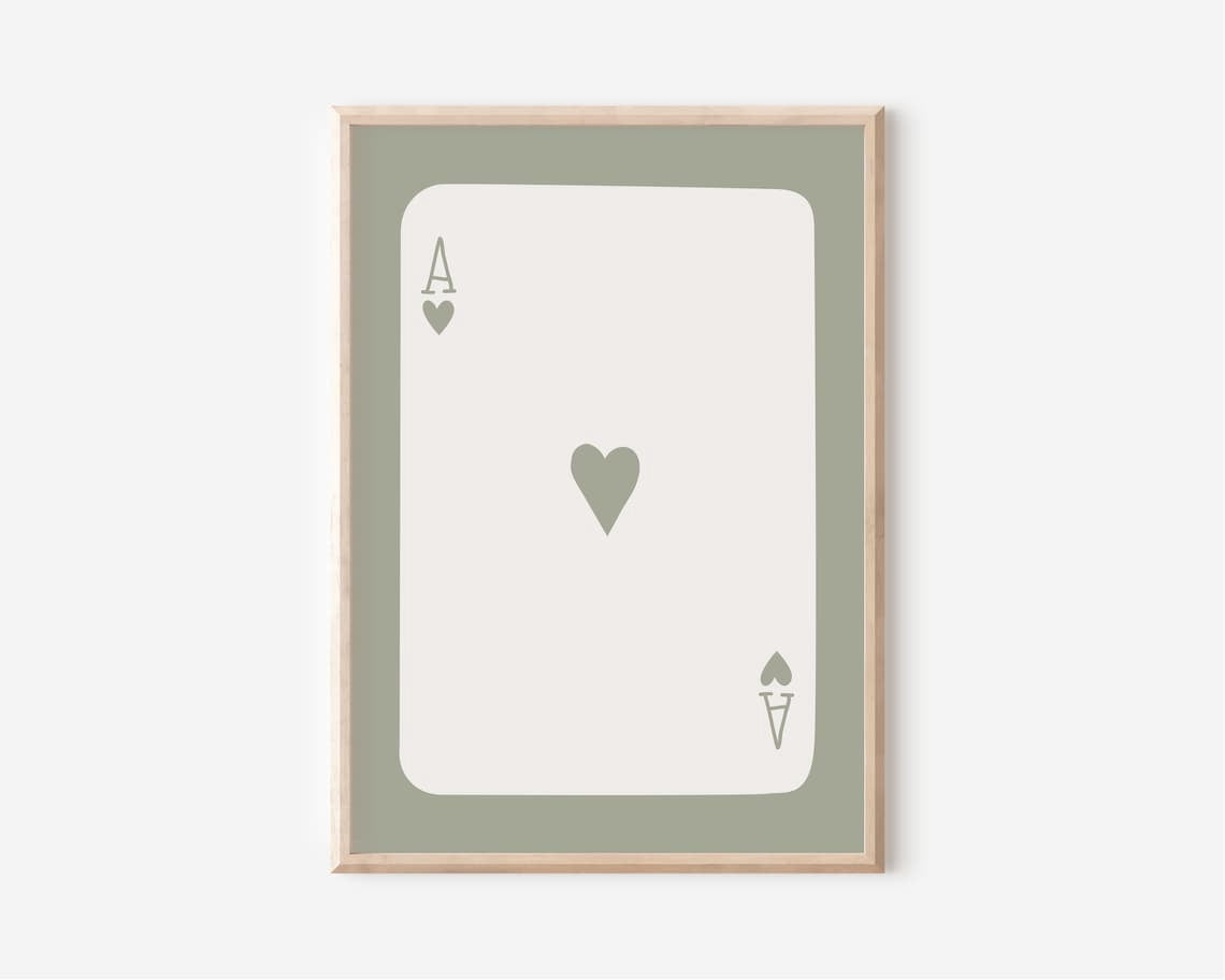 Ace Of Hearts Print, Sage Green Playing Card Poster, Unframed Paper ...