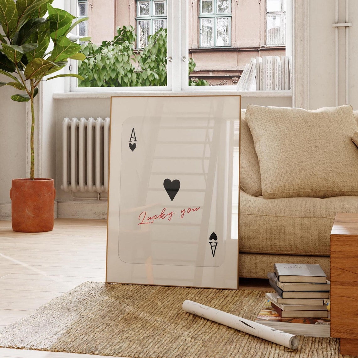Ace Of Hearts Retro Playing Card Wall Art Print, Lucky You, Living Room ...