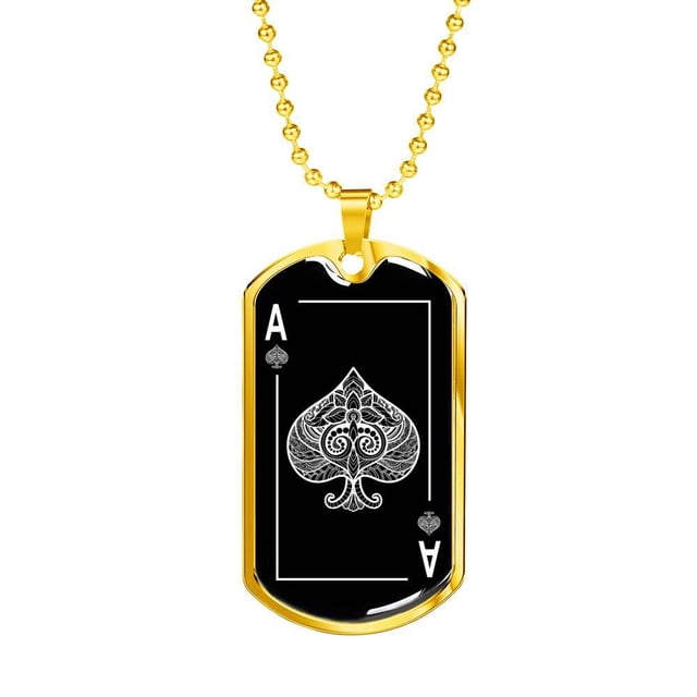 Ace Of Spades Black Dog Tag Stainless Steel or 18k Gold 24" Chain ...