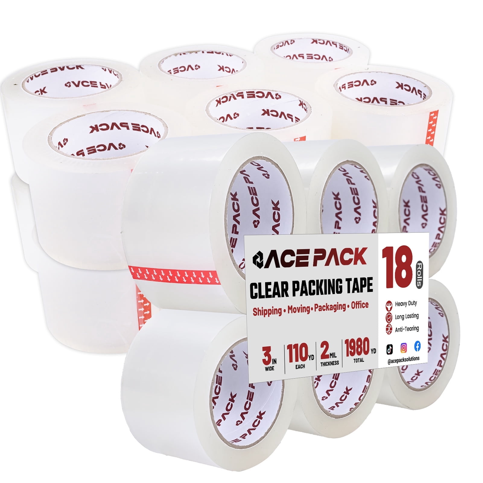 Ace Pack 3" Wide x 110 Yards Per Roll, 2.0 Mil Thick Heavy Duty Clear ...