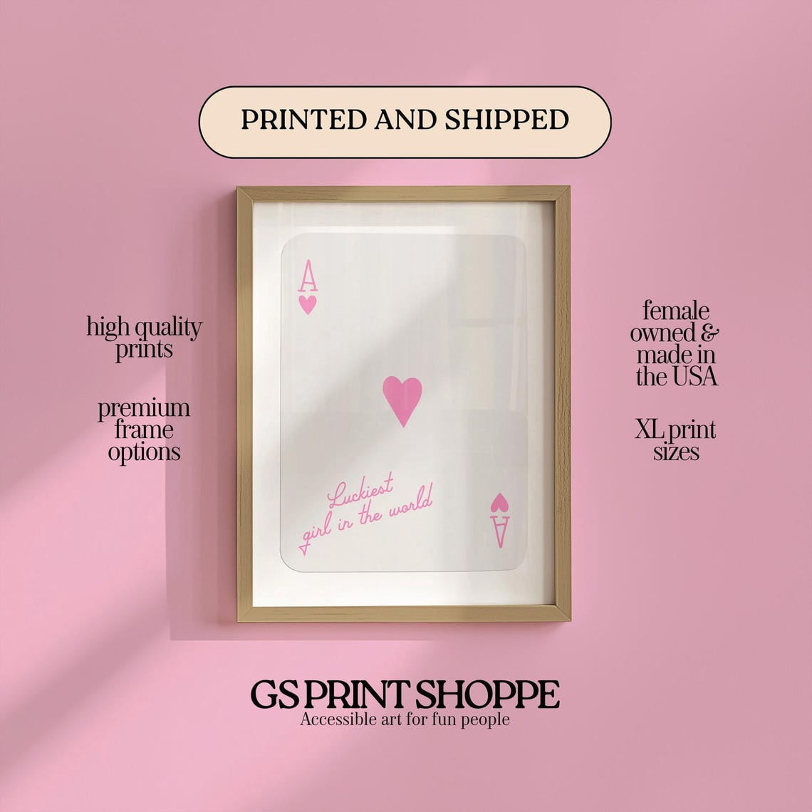 Ace Playing Card Luckiest Girl In The World Vertical Pink Wall Art ...