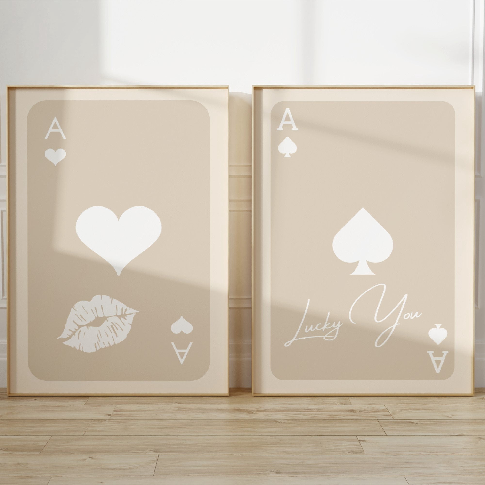 Ace Playing Card Prints Feeling Lucky Poster Beige Ace Of Hearts Art ...