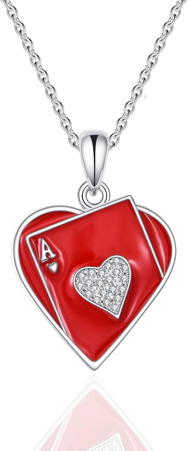 Ace Poker Necklace for Women 925 Sterling Silver Ace of Spades/Hearts ...