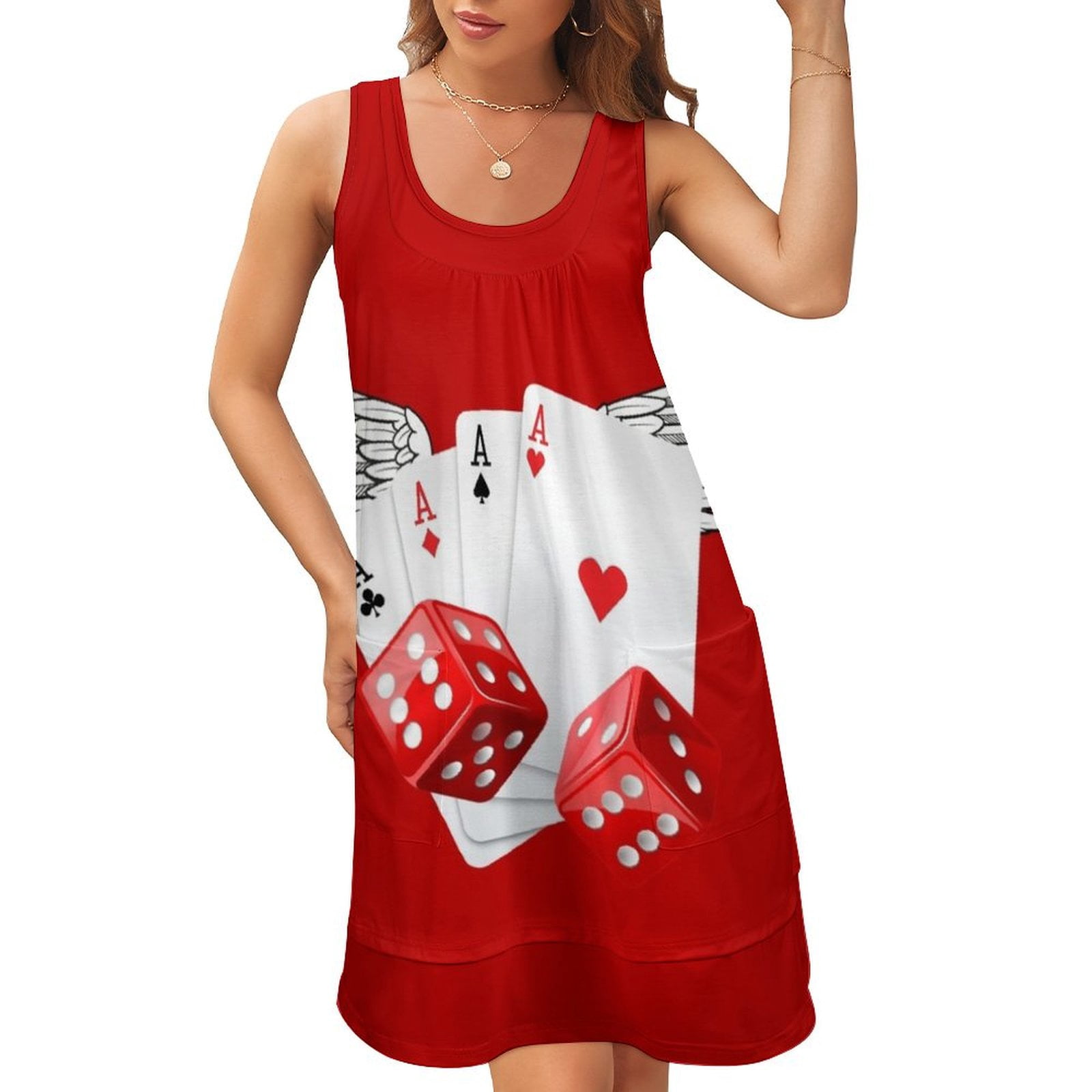 Ace Poker cards with wings and dice. Sleeveless U-Neck Fake Two Piece ...