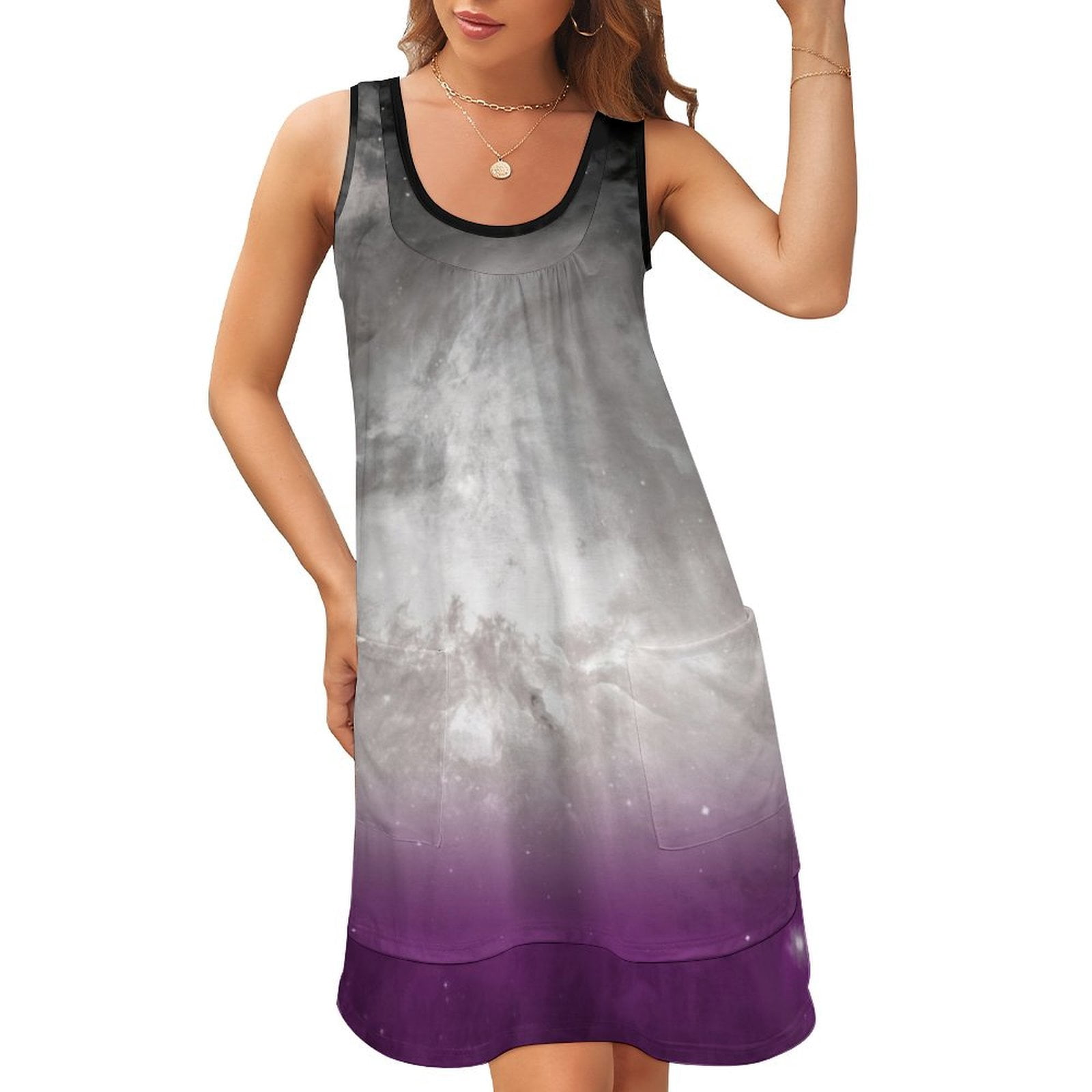 Ace Pride Nebula Sleeveless U-Neck Fake Two Piece Dress Dresses prom ...