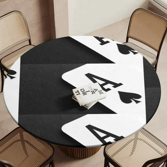 Ace of Spades Monochrome Playing Card Round Table Cover Kitchen Printed ...