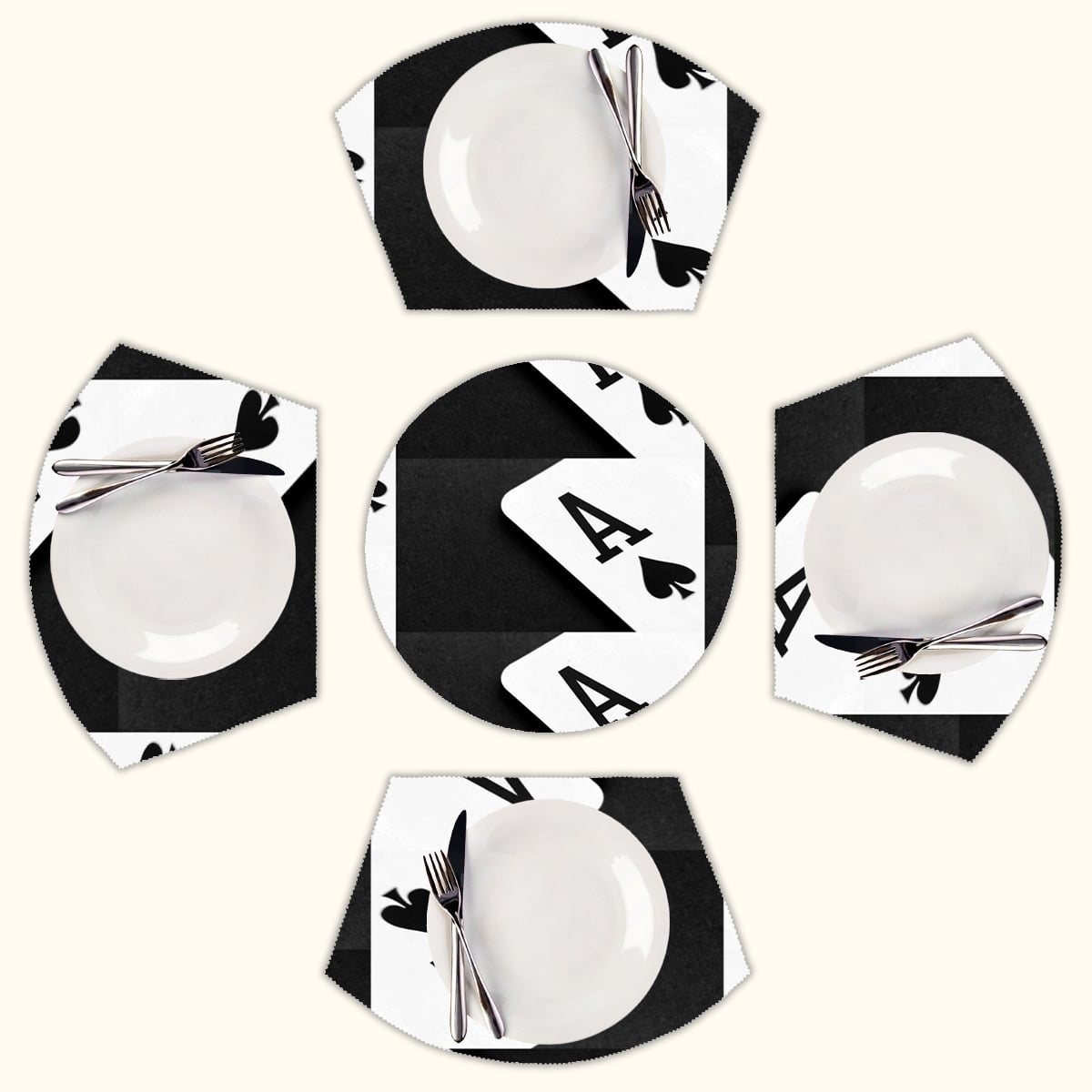 Ace of Spades Monochrome Playing Card Round Table Placemats Set Of 5 ...