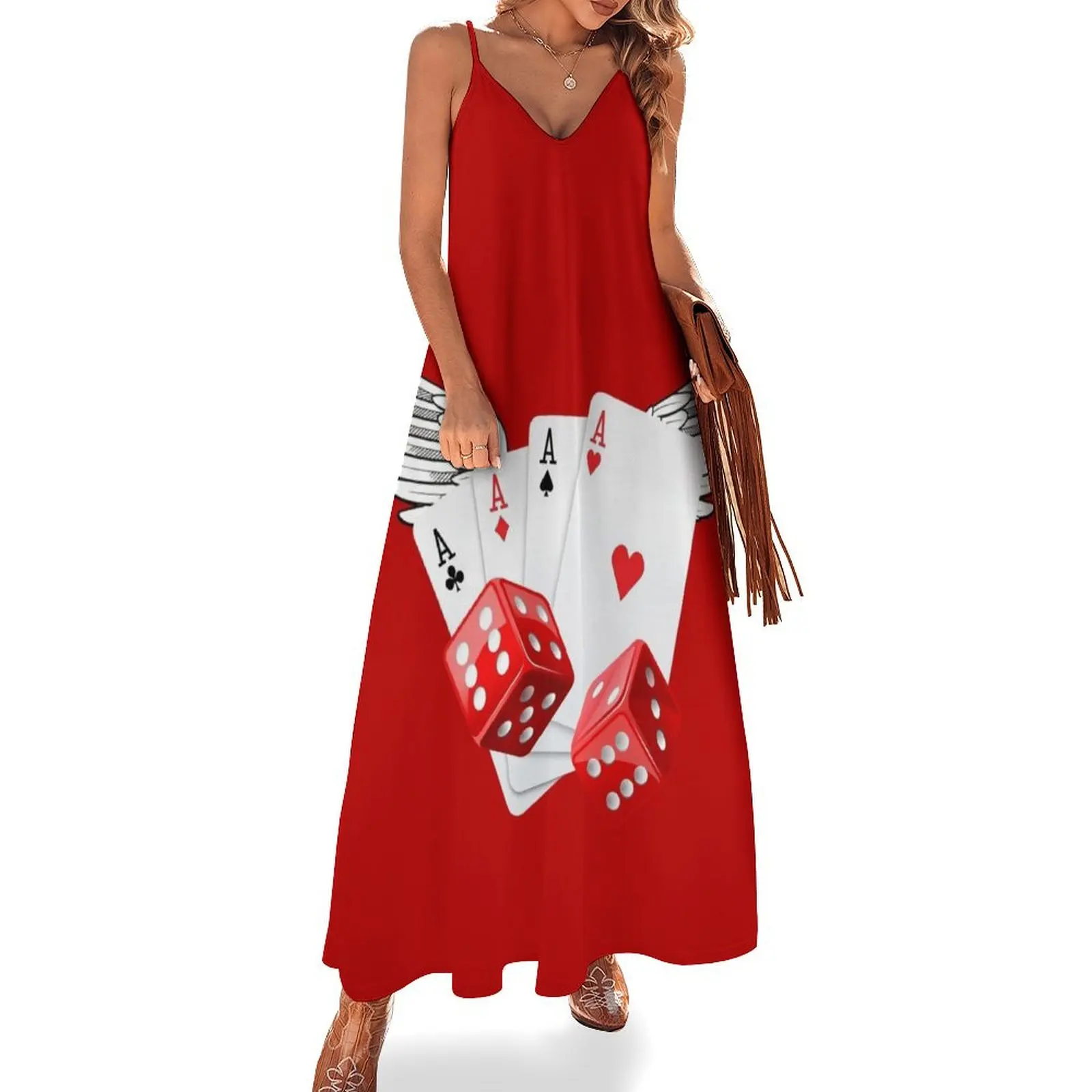 Ace cards with wings and dice. Sleeveless Dress elegant chic women ...