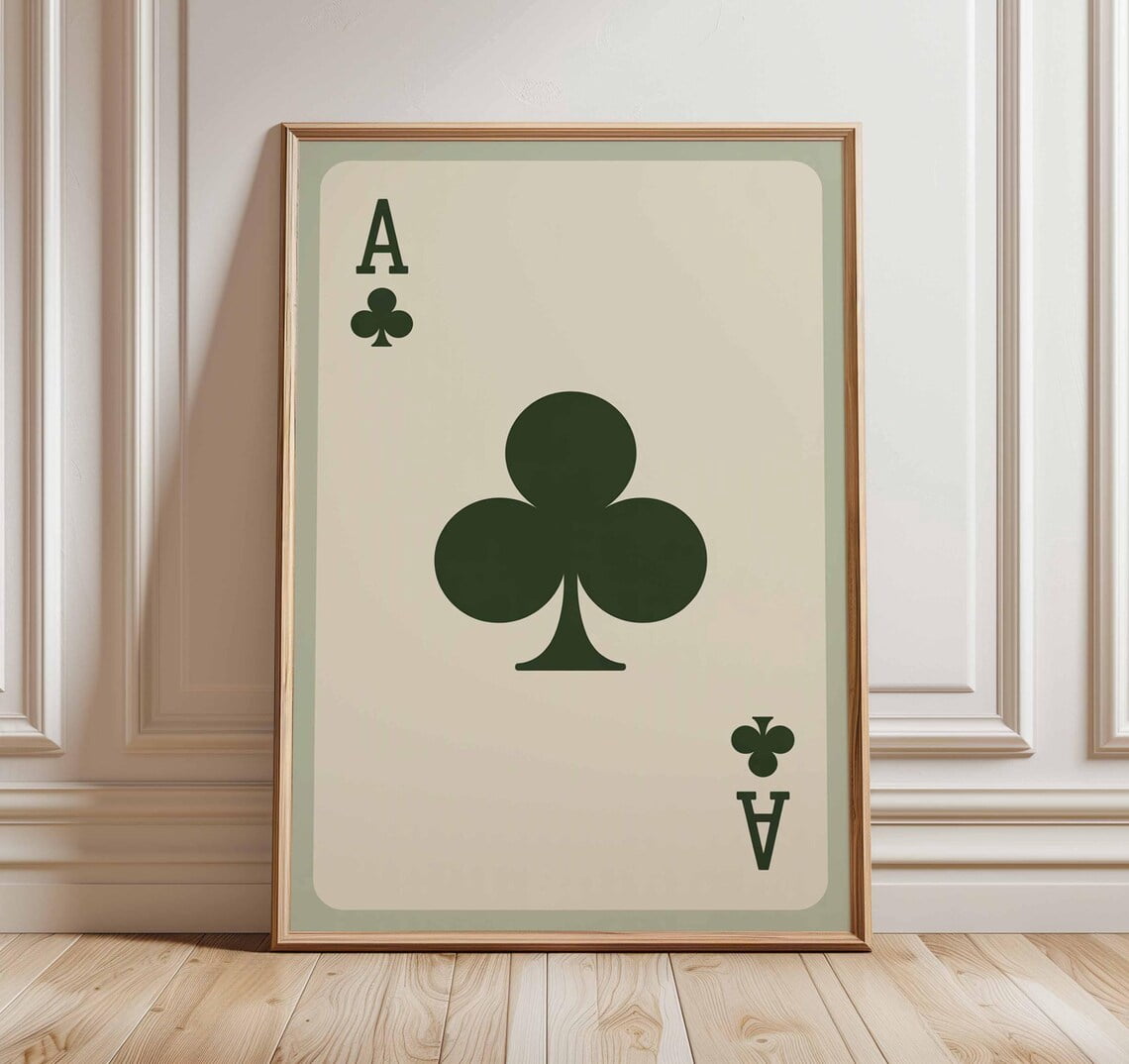 Ace of Clubs Vintage Playing Card Retro Casino Poker Room Decor Mid ...