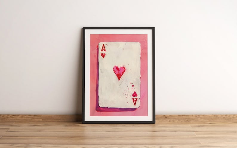 Ace of Hearts Playing Card Poster, Funky Pink Dorm Decor, Maximalist ...