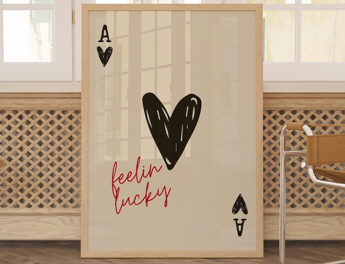 Ace of Hearts Print Feeling Lucky Beige and Black Art Unframed Paper ...