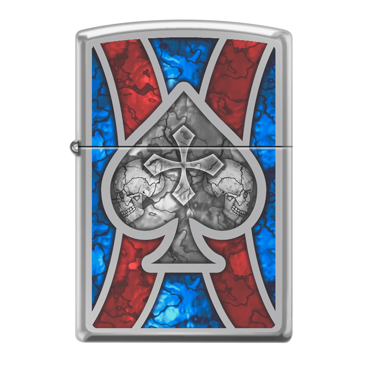 Ace of Spade skulls & Gothic Cross Polish Chrome Zippo Lighter ...