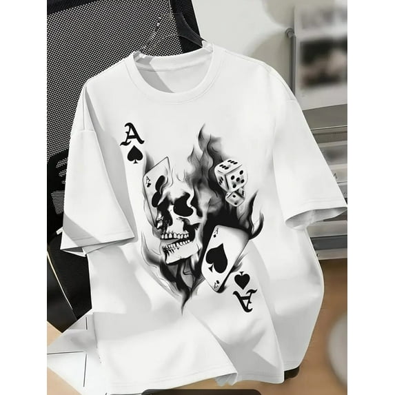 Ace of Spades Flaming Skull Dice Poker Graphic Unisex Cotton T-Shirt ...