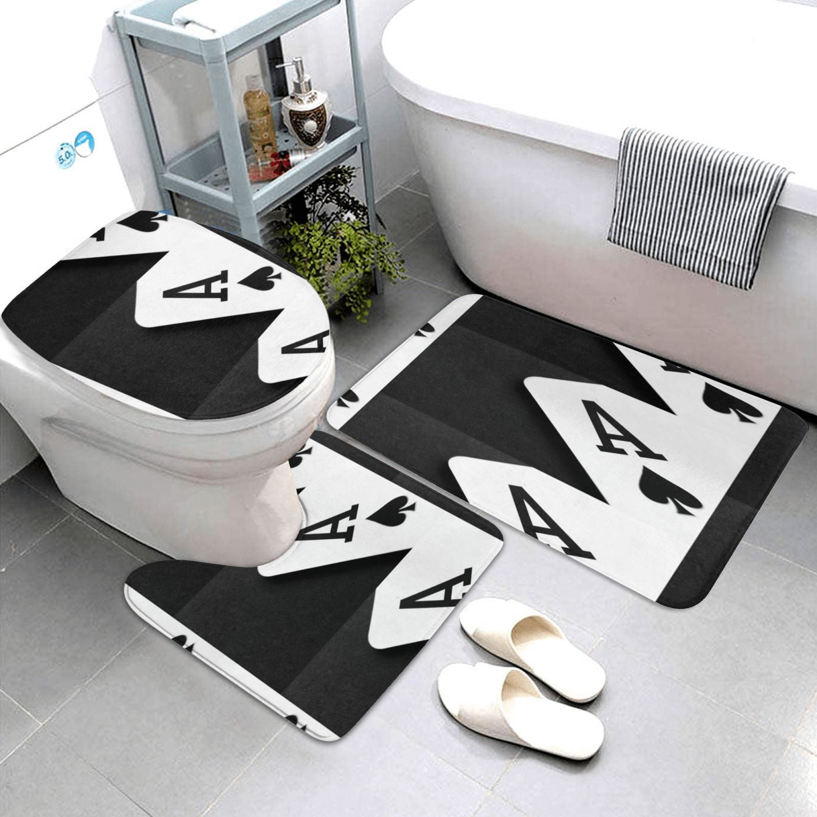Ace of Spades Monochrome Playing Card Bath Mat Set 3 Piece Non Slip Rug ...