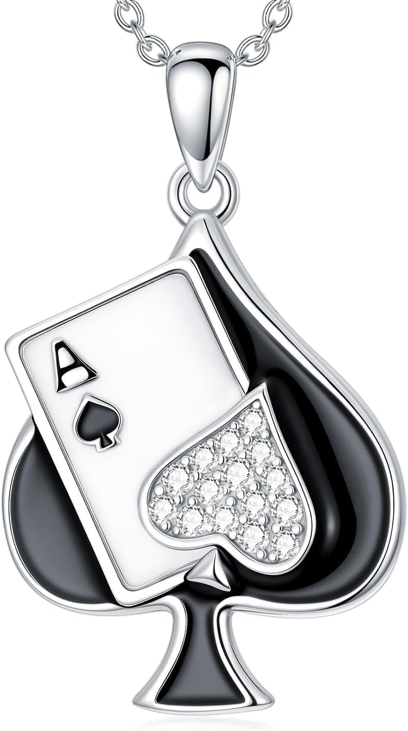 Ace of Spades Necklace 925 Sterling Silver Black Spade Playing Card ...