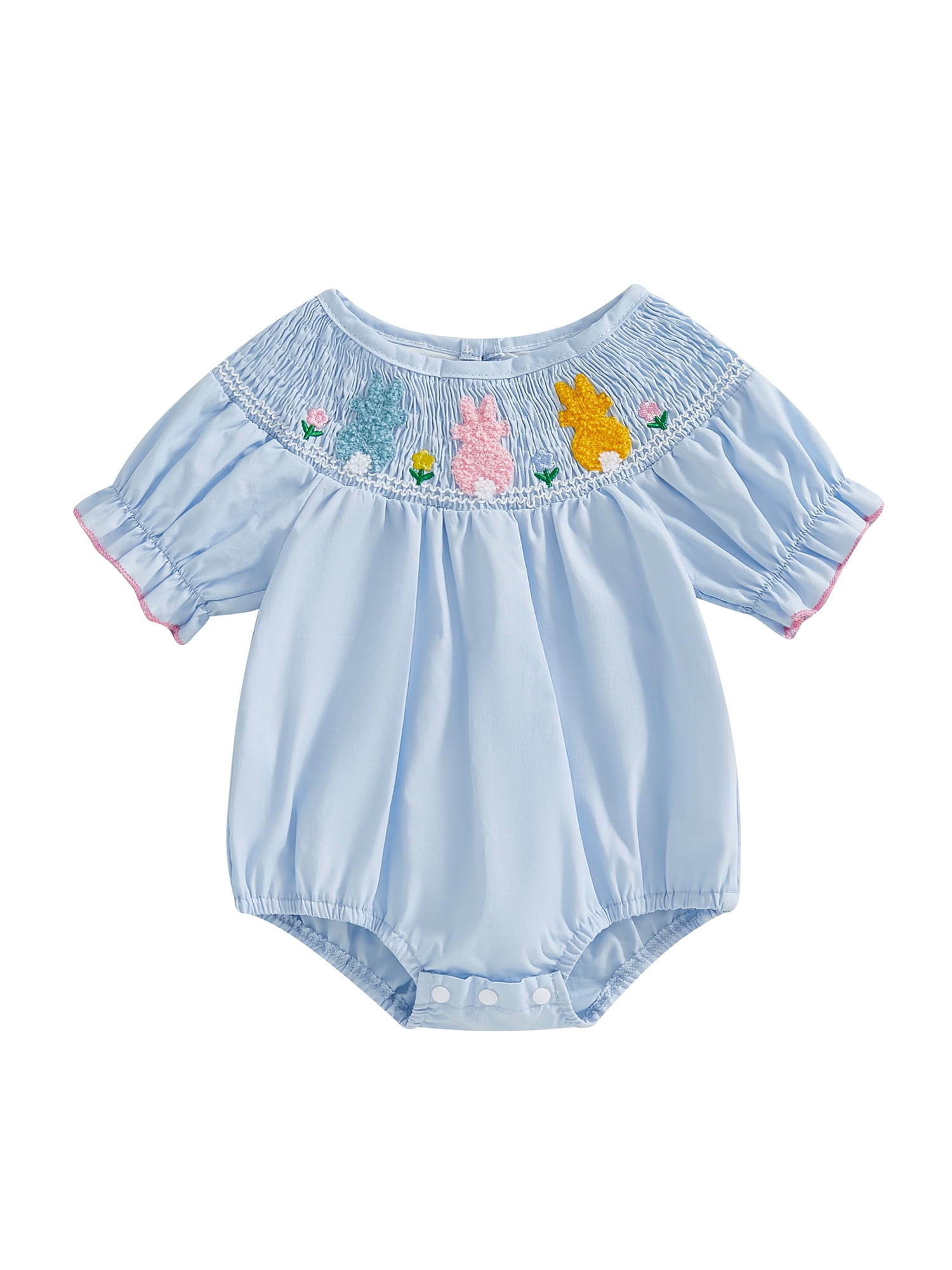 AceBaby 0-18M Baby Girls Easter Romper Ruffles Flower Bunny Embroidery ...