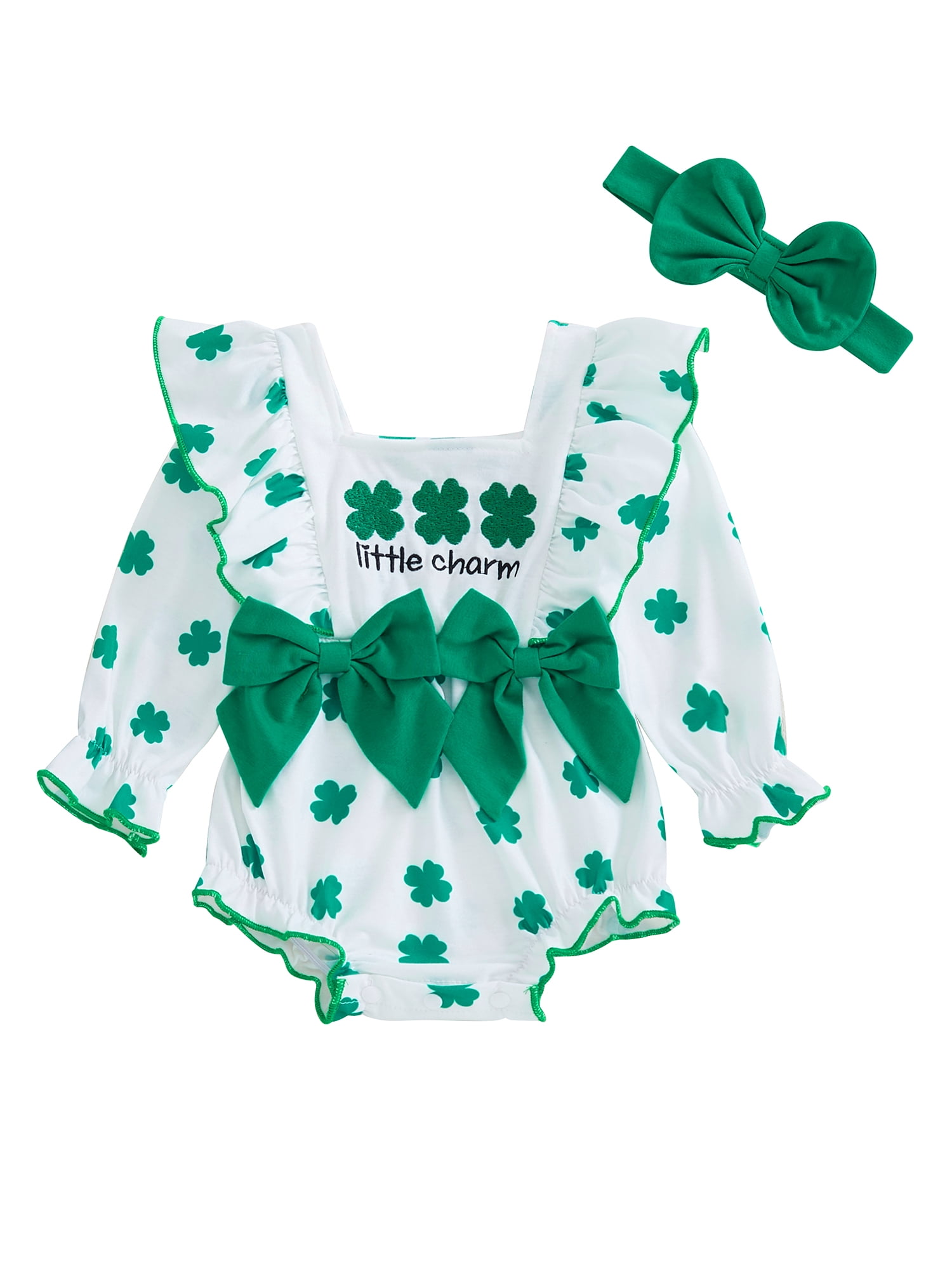 AceBaby 0-18M Baby Girls Outfit Heart/Clover Print Bow Ruffles Long ...