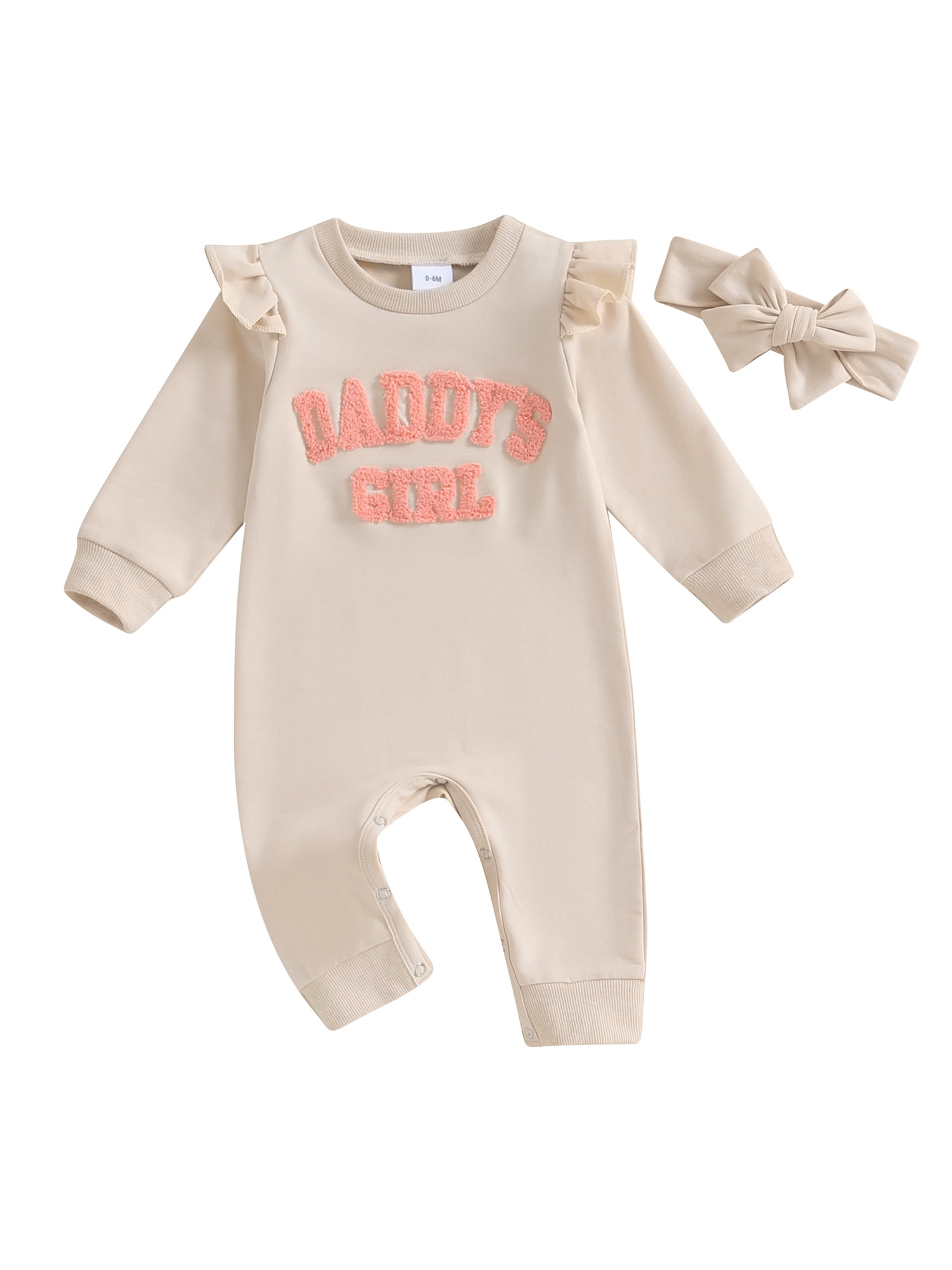 AceBaby 0-18M Baby Girls Rompers Letter Embroidered Crew Neck Long ...