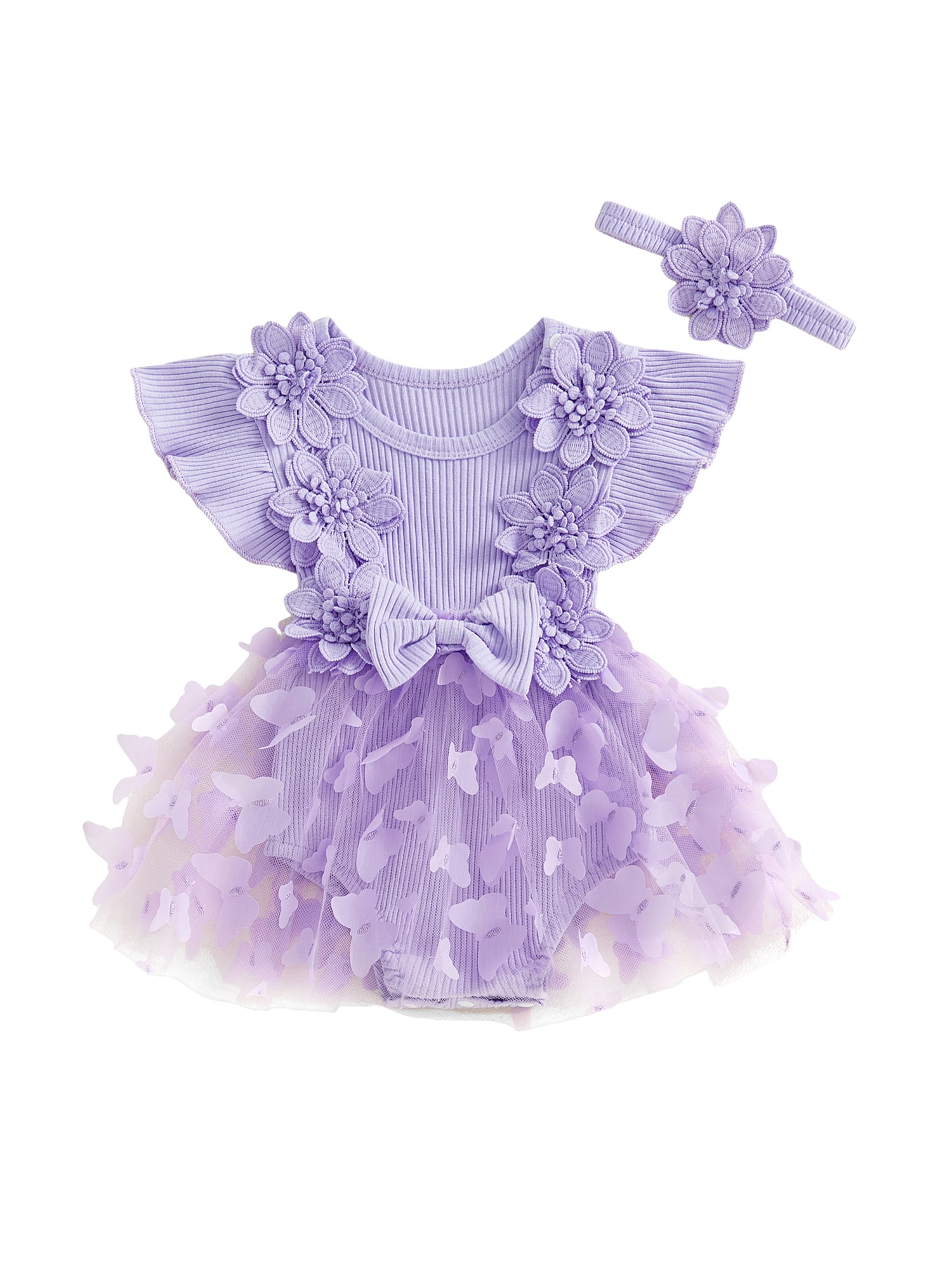 AceBaby 1-18M Baby Girl 2Pcs Summer Outfits Ruffle Sleeve 3D Flower ...