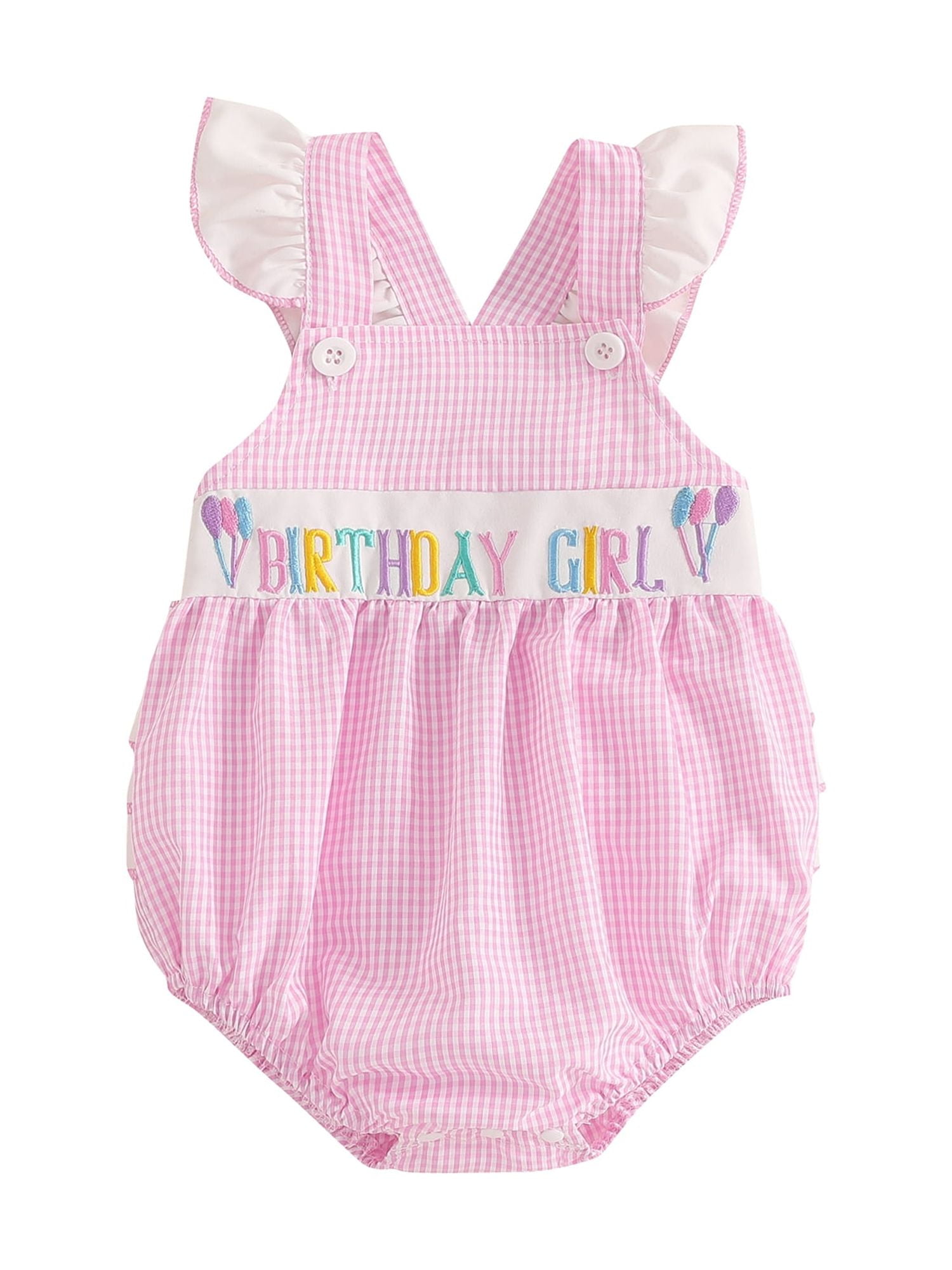 AceBaby 6-18M Baby Girls Rompers Birthday Clothes Plaid Letter Balloon ...