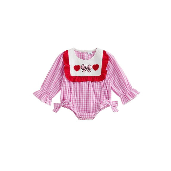AceBaby Baby Girl Valentine's Day Romper Long Sleeve O Neck Heart Bow ...