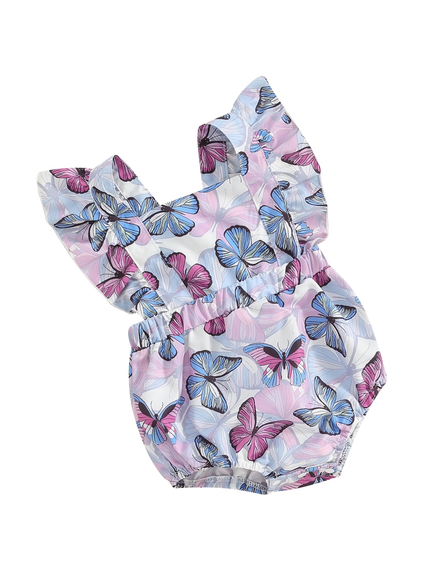 AceBaby Baby Girls Romper, Fly Sleeve Butterfly Print Infant Bodysuit ...