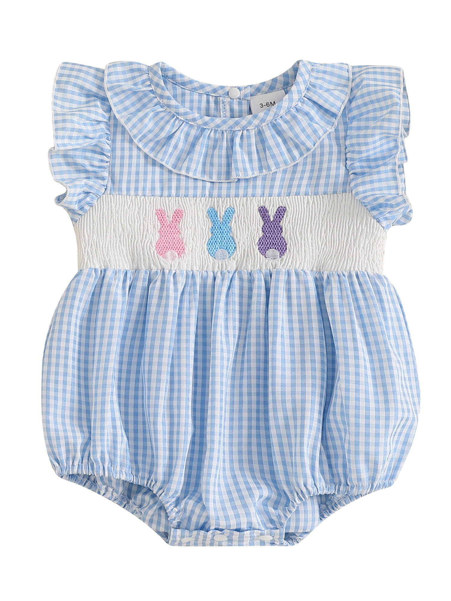 AceBaby Baby Girls Rompers Easter Clothes Rabbit Embroidery Plaid ...