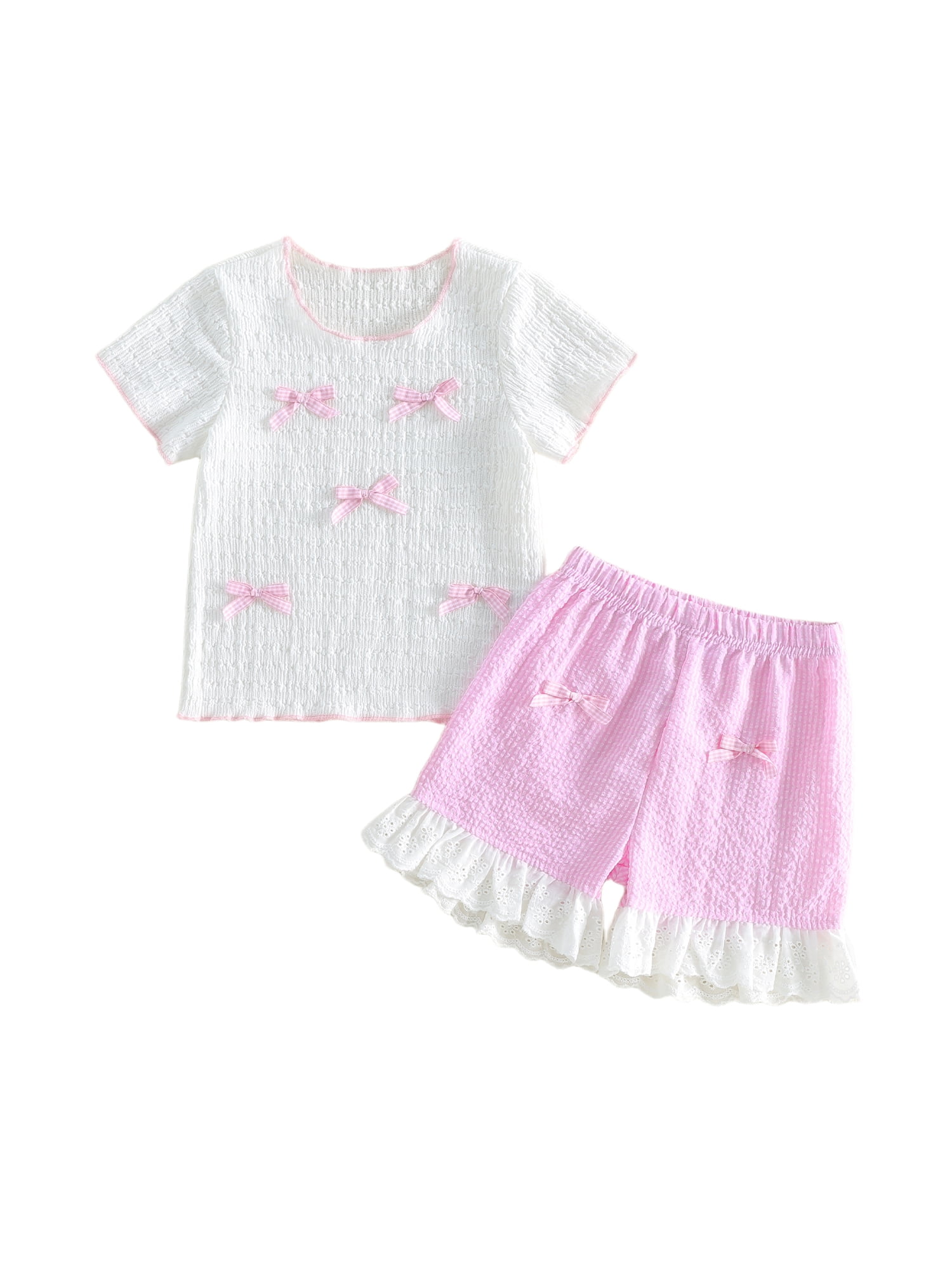 AceBaby Kids Girls Summer Outfit Set for 2-7Y Cute Bow T-Shirt and ...