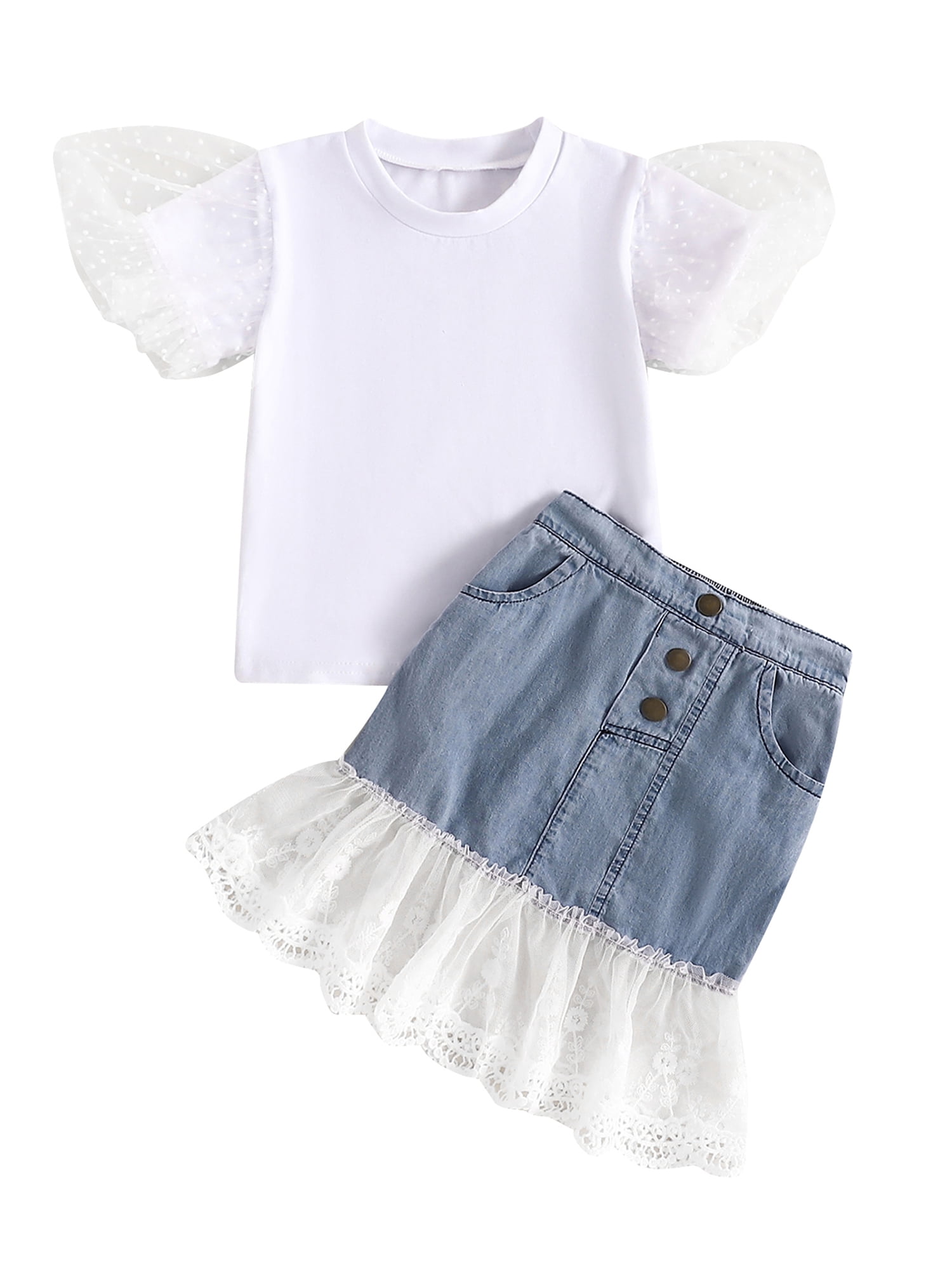 AceBaby Kids little Girl Summer Outfits 12M-5T Round Neck Short Sleeve ...