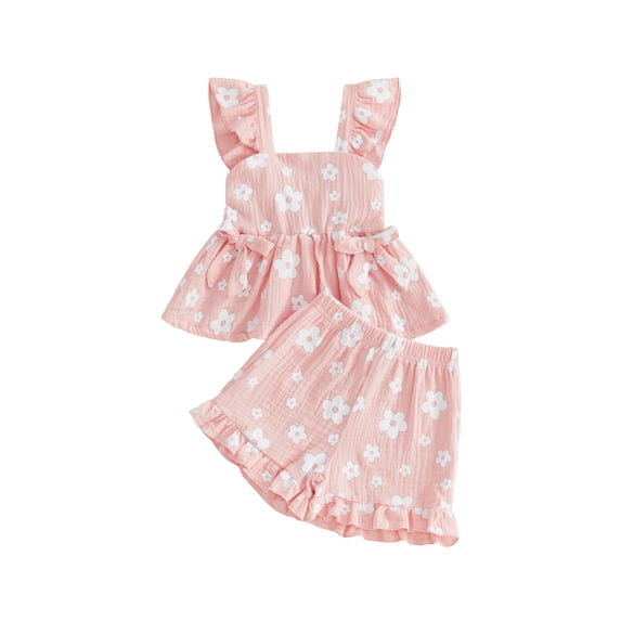 AceBaby Little Girl Summer Floral Print Outfits for 12M-5Y,95% Cotton ...