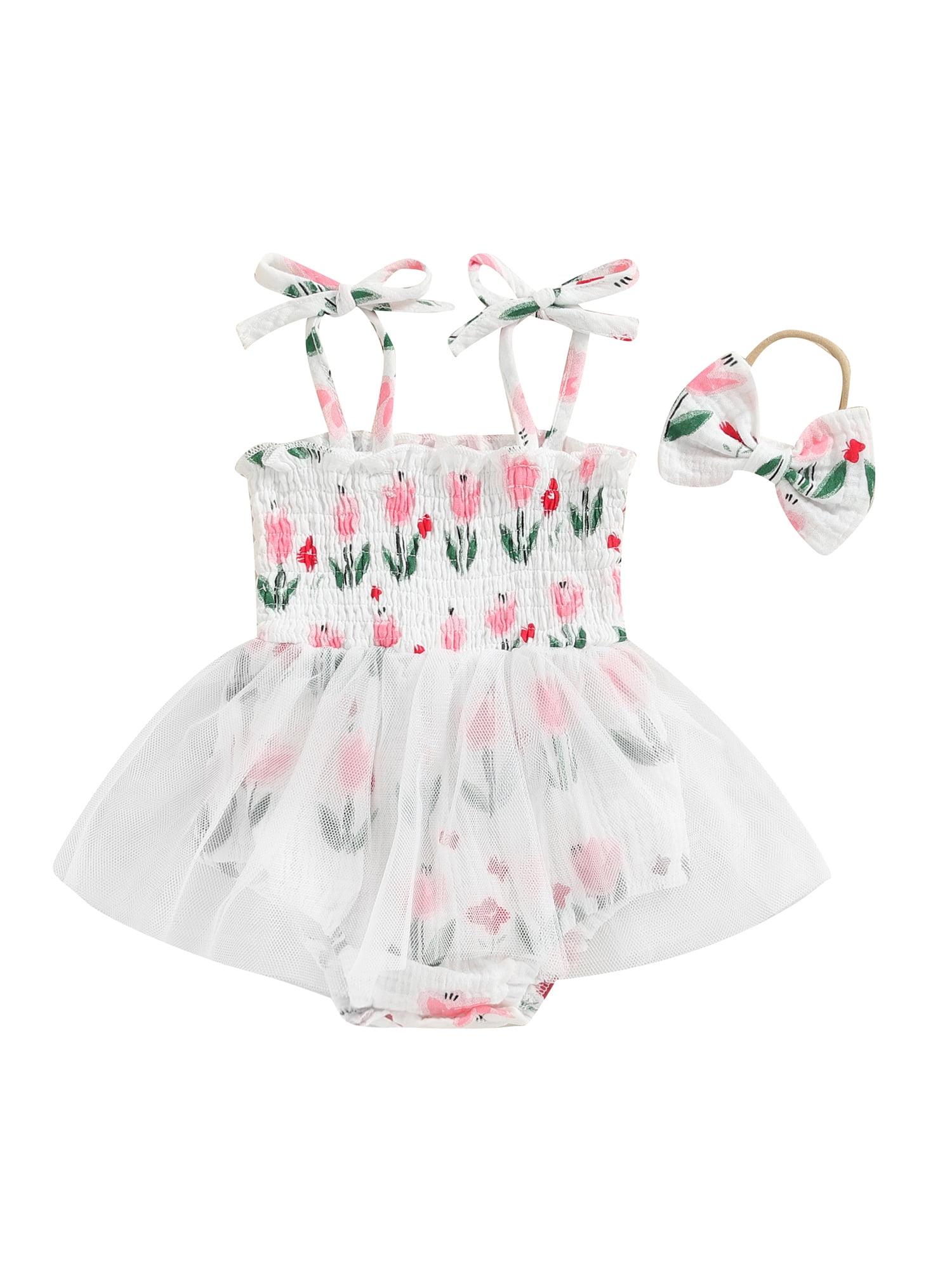 AceBaby Newborn Baby Girl Jumpsuit ,0-18Months Tie Straps Tulip Print ...