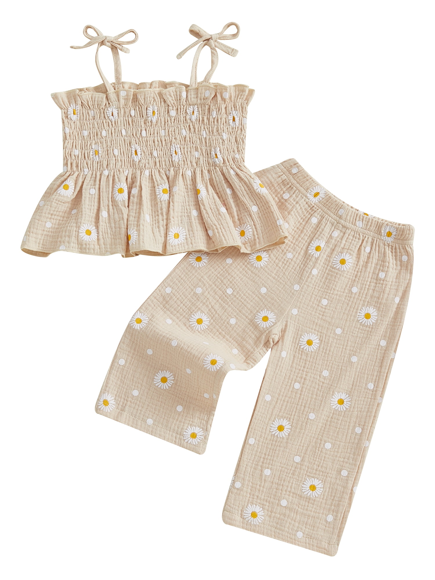 AceBaby Toddler Girl Summer Daisy Print Outfits 6M-4Y Tie-up Tank Tops ...