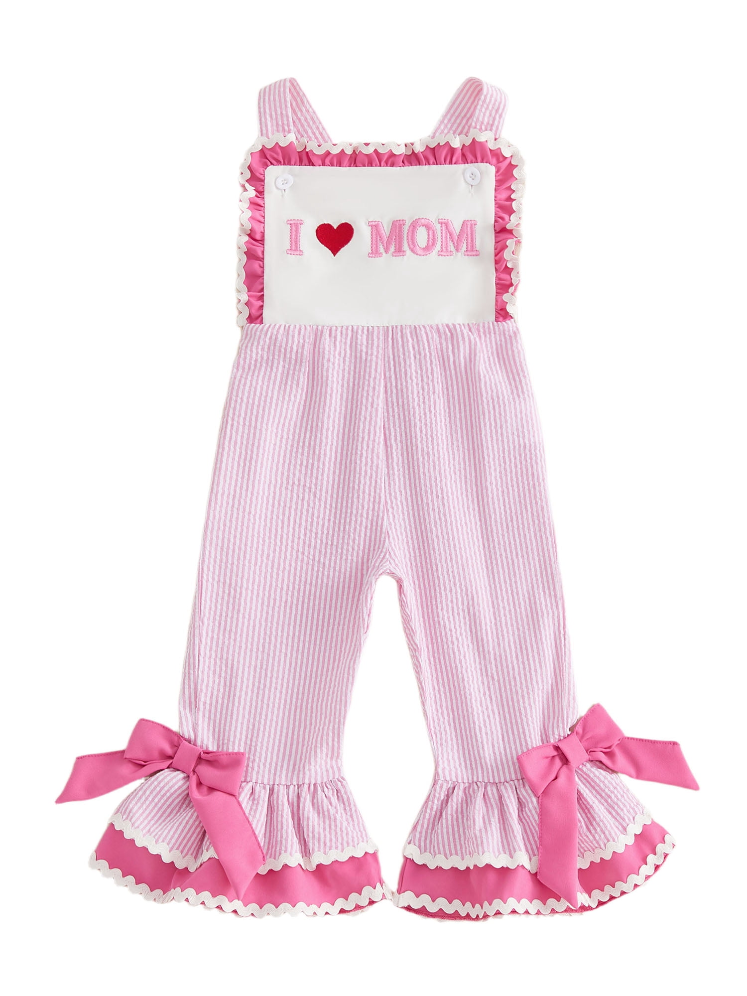 AceBaby Toddler Girls Mother's Day Overalls Stripe Print Letter ...