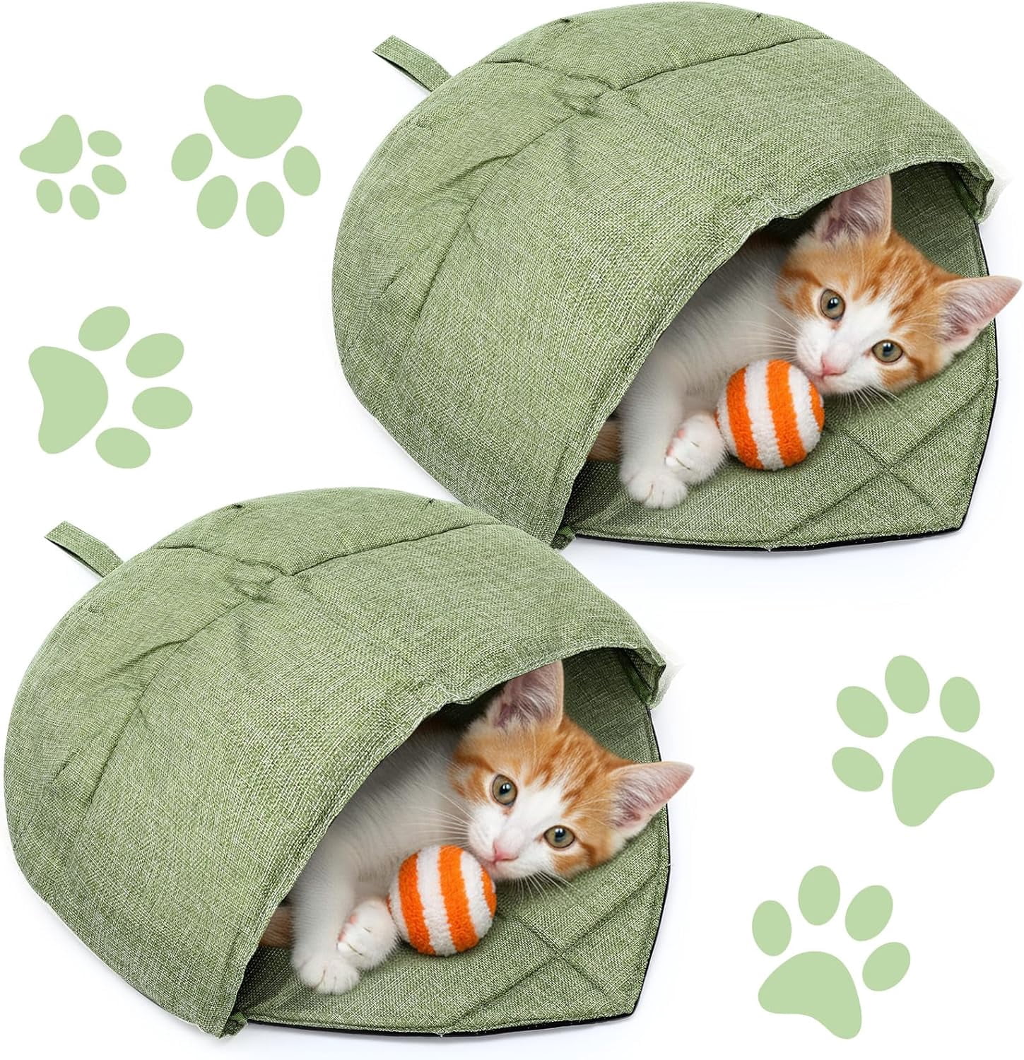 AceOrbit 2 Pcs Cat Sleeping Bag, Linen Fabric Nest Cat Bed Cave Leaf ...