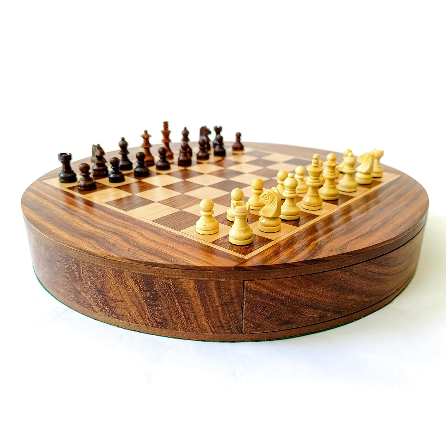 Acecrafts Handmade Round Chess Board Set|Indian Rosewood | Magnetic 32 ...