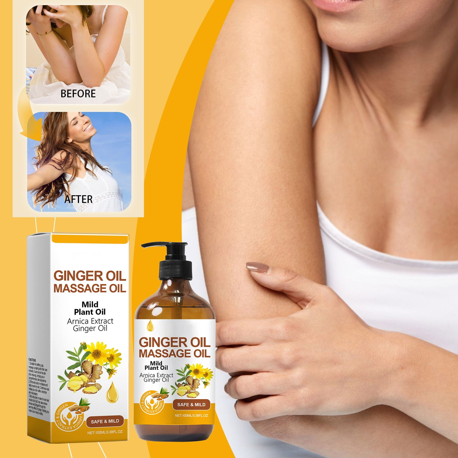 Aceite de masaje corporal con jengibre: calmante y relajante, ideal para la hidratación de la ...