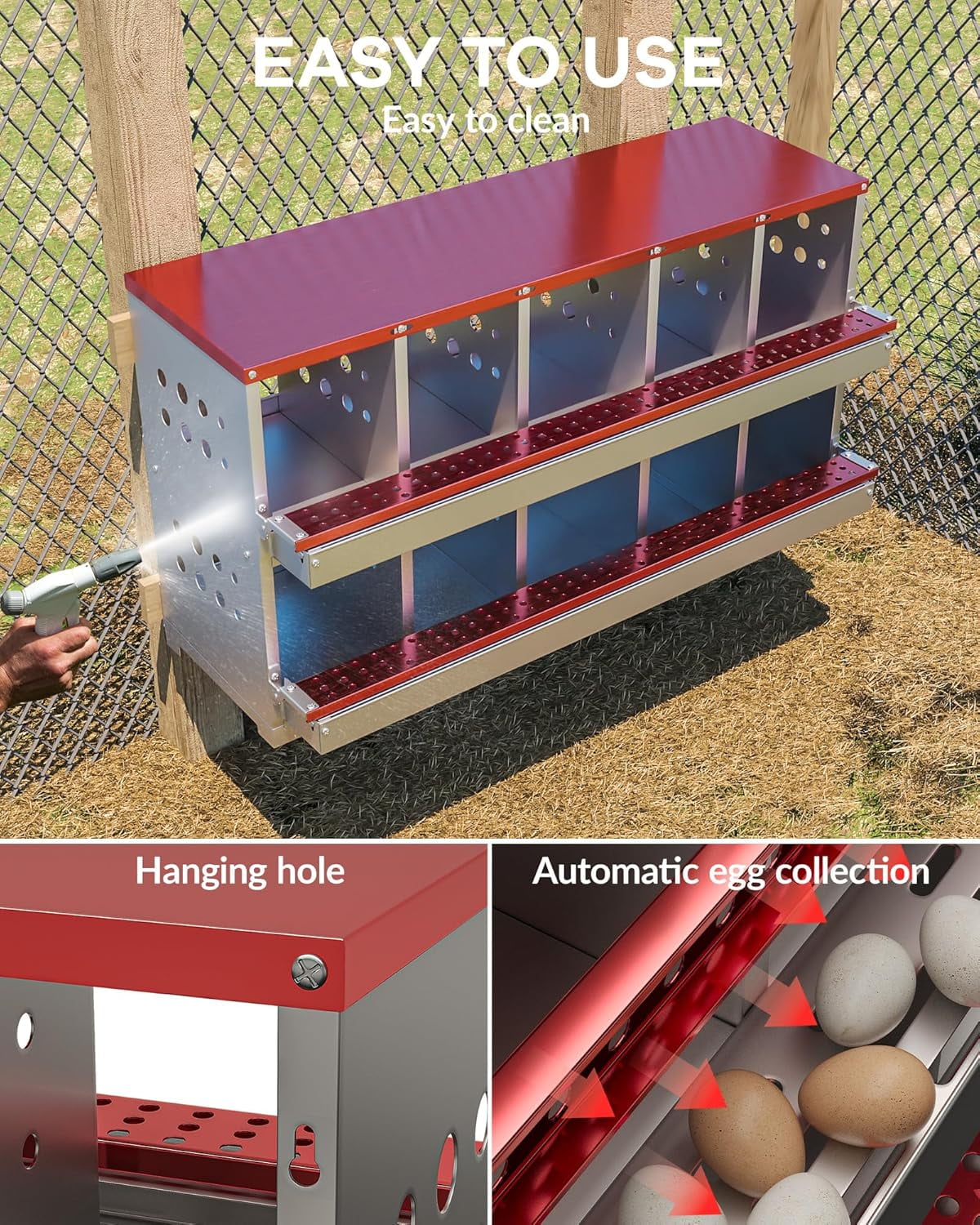 Acekid 10 Compartment Metal Chicken Nesting Box for Laying Eggs ...