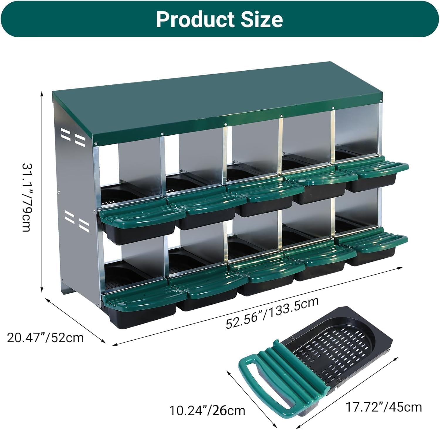 Acekid 10 Compartments Chicken Nesting Box Galvanized Steel Roll Away ...