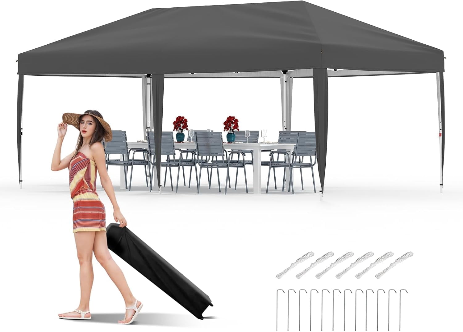 Acekid 10x10FT Folding Canopy Tent, Pop Up Canopy with 3 Height ...