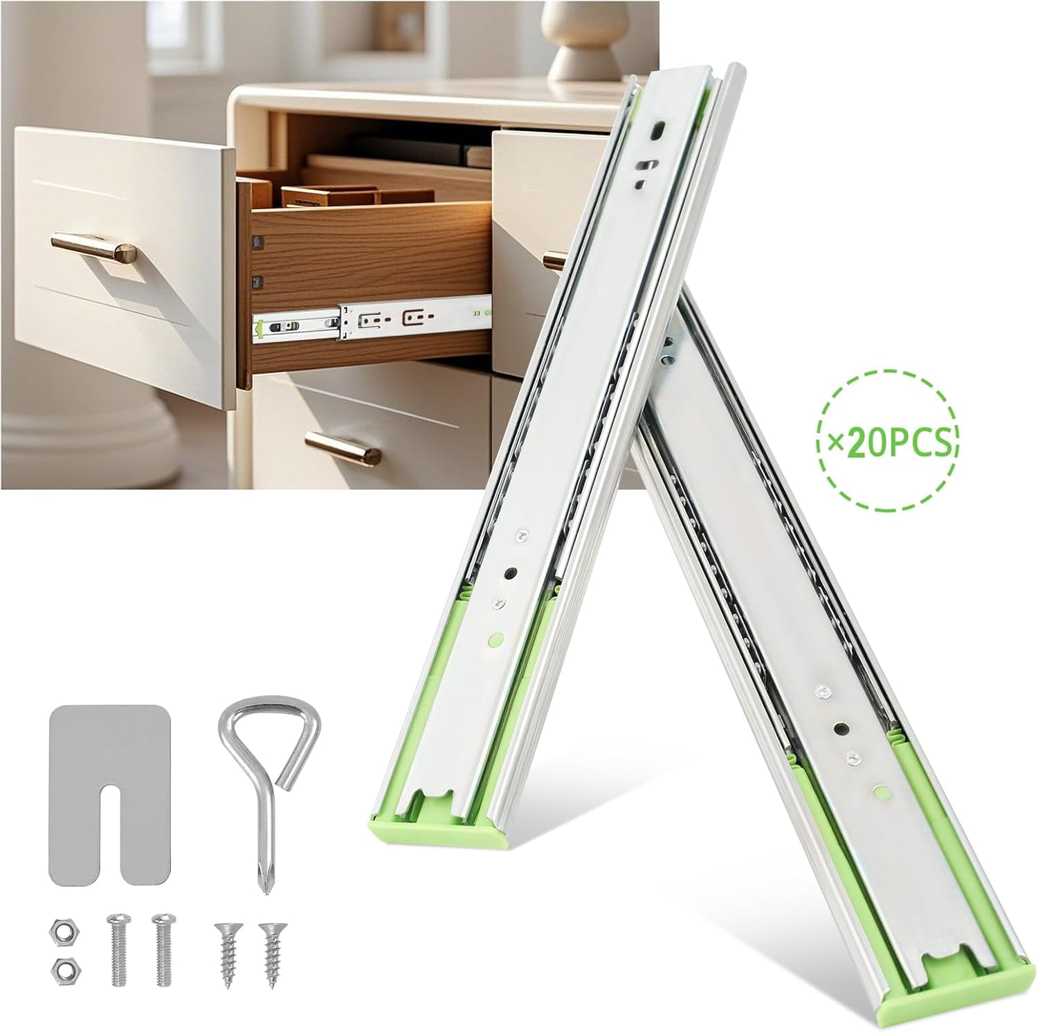 Acekid 12Inches 10 Pair Heavy Duty Drawer Slides Rail 100 LB Load ...