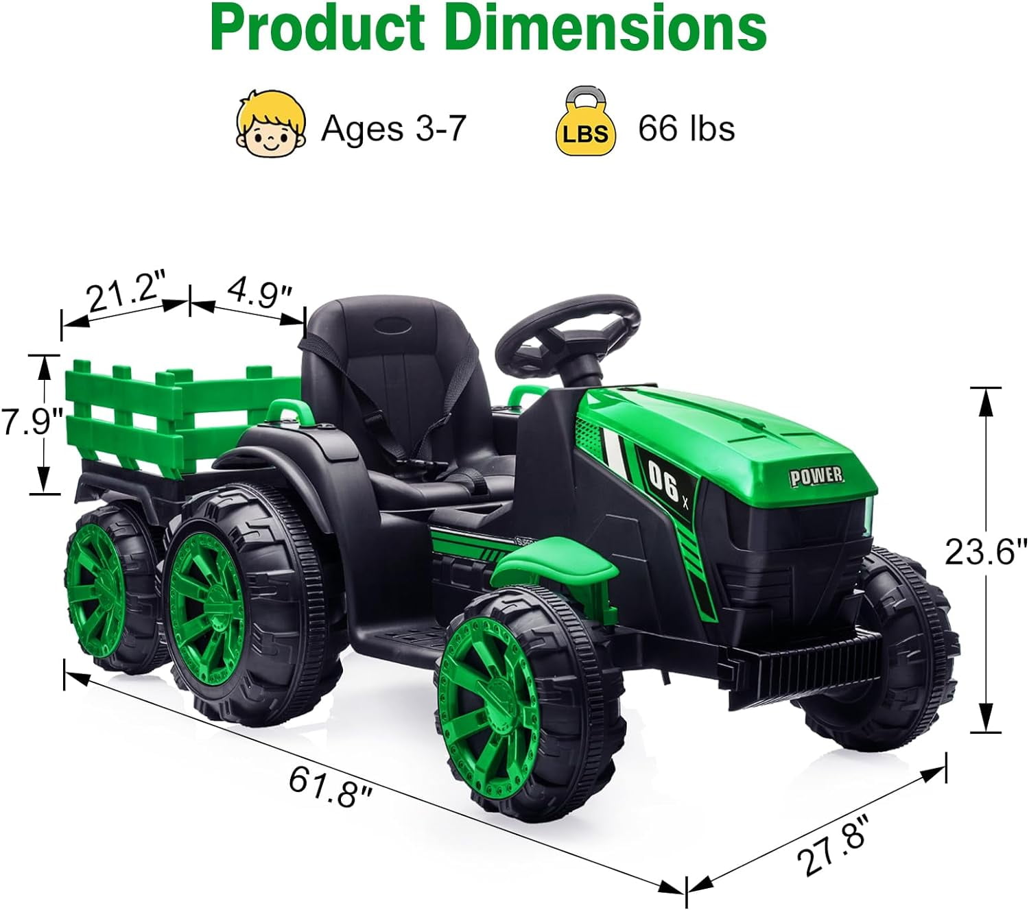 Acekid 12V 7AH Ride On Tractor with Remote Control Battery Powered ...