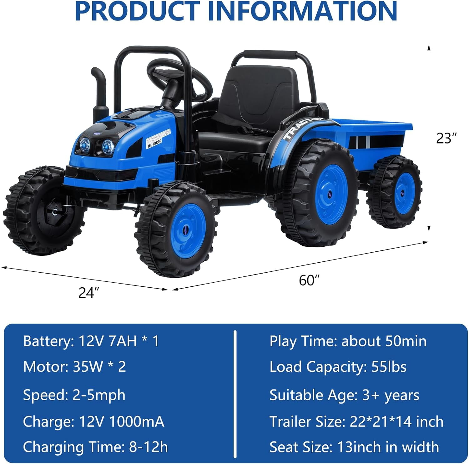 Acekid 12V Electric Ride on Tractor with RC Dump Trailer 35w Dual ...