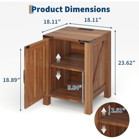 Acekid 1PC Bedside Tables with USB Charging Station - 2 Tier Wood ...