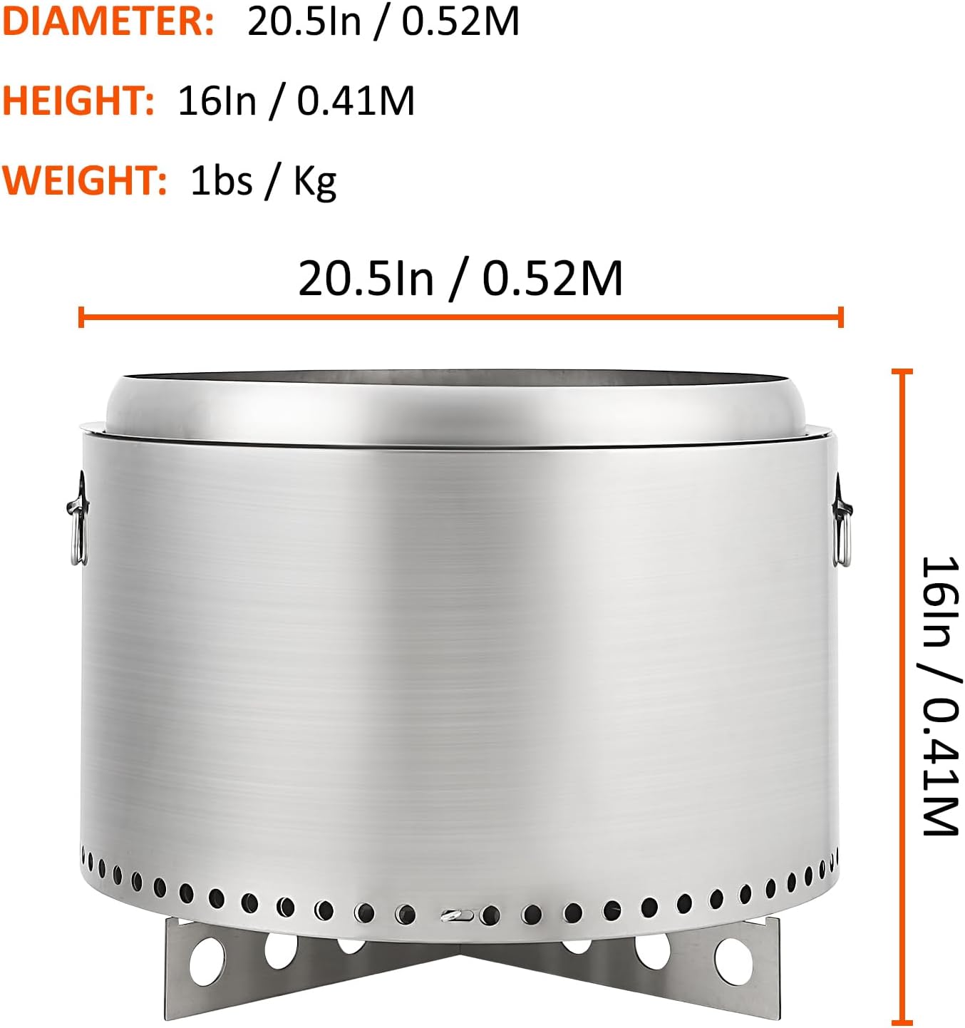 Acekid 20.5-Inch Smokeless Fire Pit with Air Switch, Stainless Steel ...